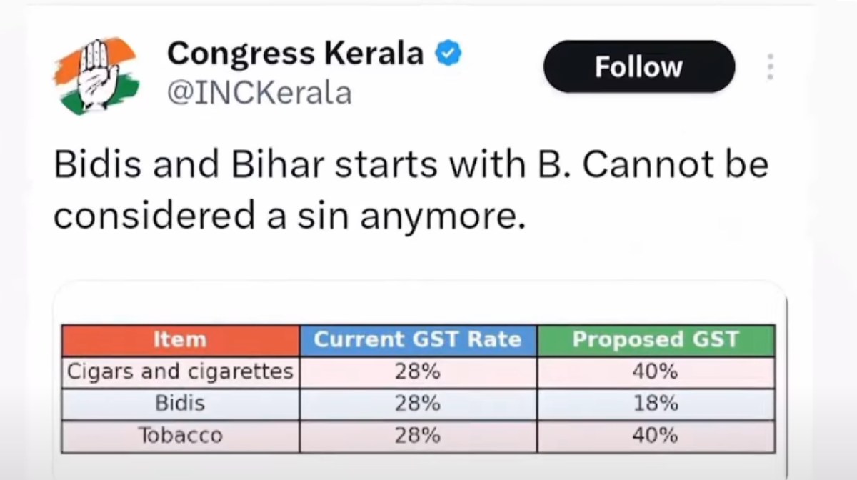 Kerala Congress Bidi Post Sparks Controversy | ബീഡിയുടെ ജി.എസ്.ടി ...