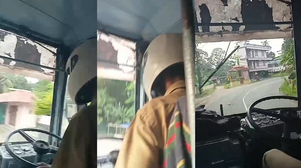 ‘തല’ എന്റെതാണ് മേനെ..സേഫ്റ്റി മുഖ്യം’; ഹെൽമറ്റ് ധരിച്ച് ബസോടിച്ച് KSRTC ഡ്രൈവർ