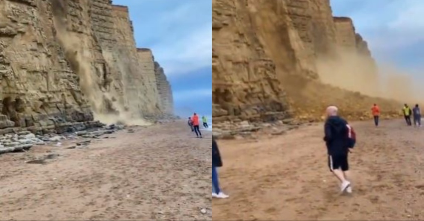 Dangerous Cliff Collapses in West Bay, Dorset: Tourist Escape Narrowly ...