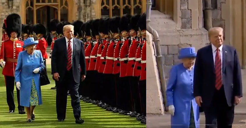 എലിസബത്ത് രാജ്ഞിക്ക് മുന്നിലൂടെ നടന്ന് ട്രംപ്; ലോകത്തെ ചിരിപ്പിച്ച് ...